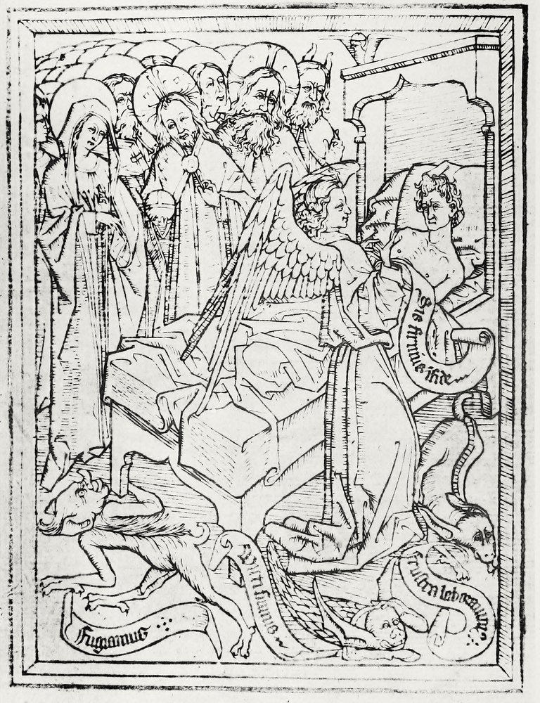 Illustration from 'The Master E.S. and the Ars moriendi' by Lionel Cust