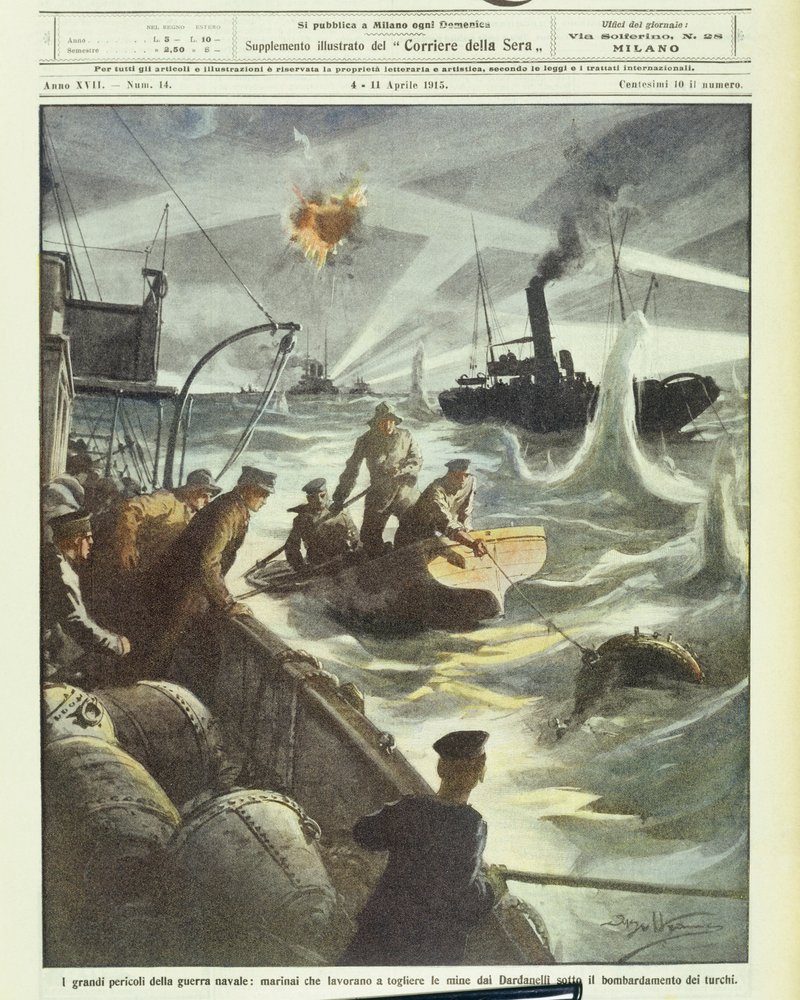 Allied Forces Seamen Attempting to Defuse Mines under Turkish Artillery ...
