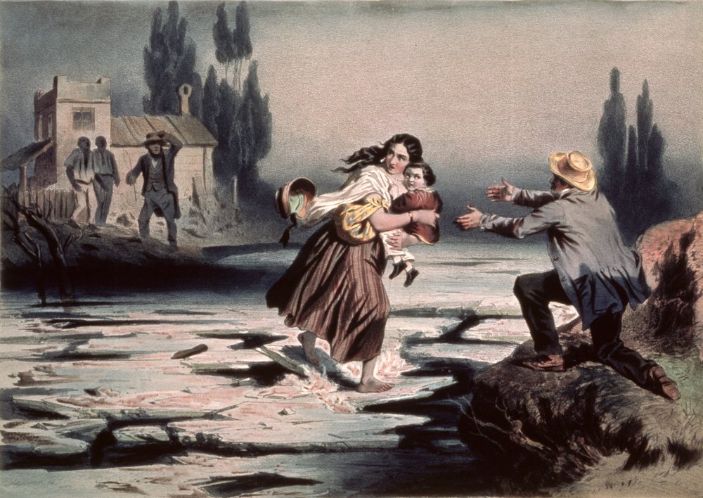 Eliza crossing the ice floes of the Ohio river to freedom, illustration ...