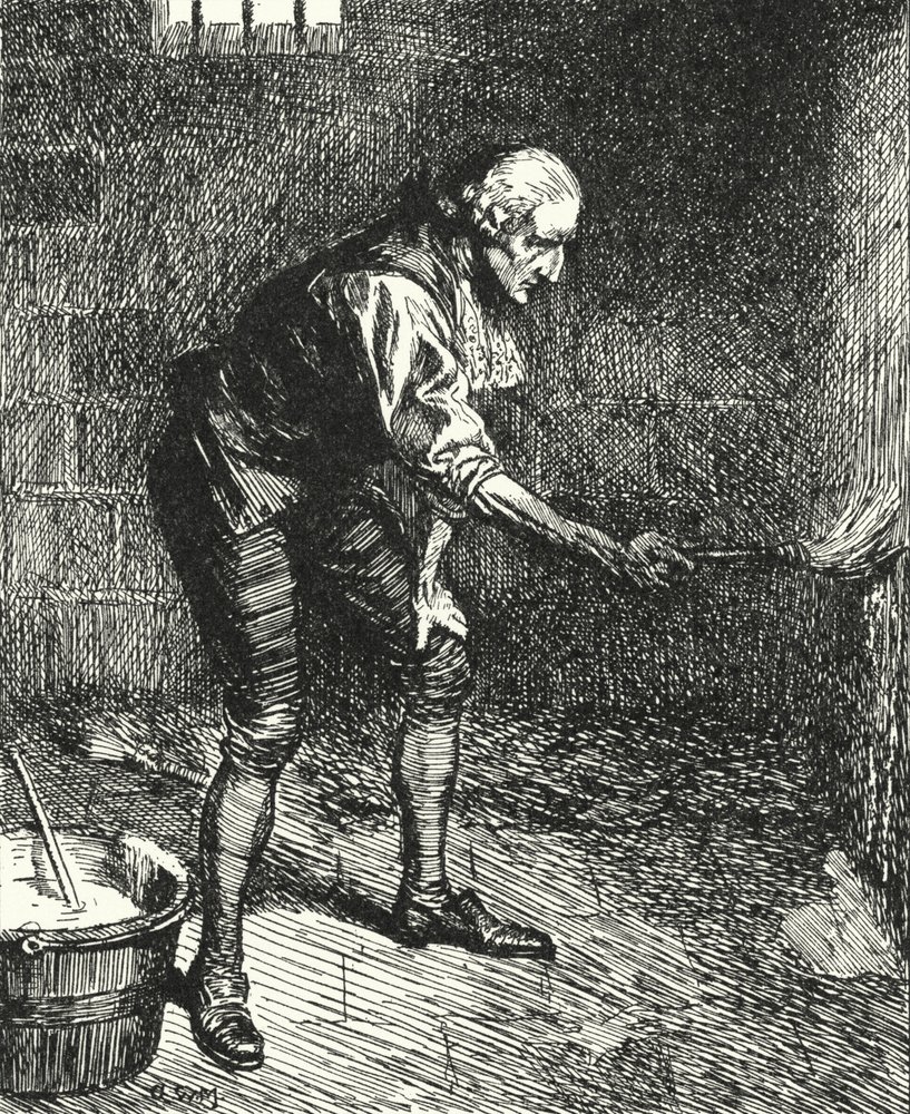 English prison reformer John Howard cleaning the walls of his prison ...