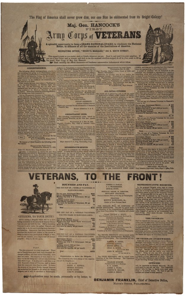 Illustrated Philadelphia recruiting poster for Major General Hancock's ...