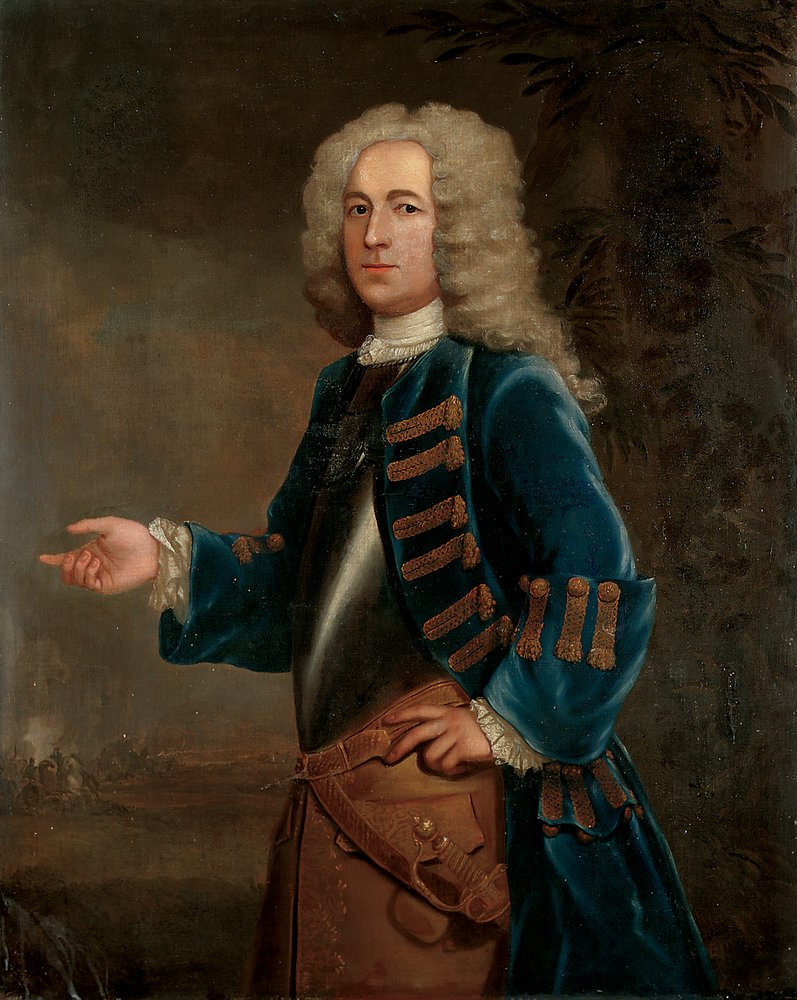 Portrait of Henry Boyle, Captain of Horses, in a Landscape, with a Battle Beyond