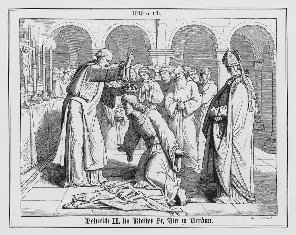 The Holy Roman Emperor Henry II receiving a blessing at the Monastery ...