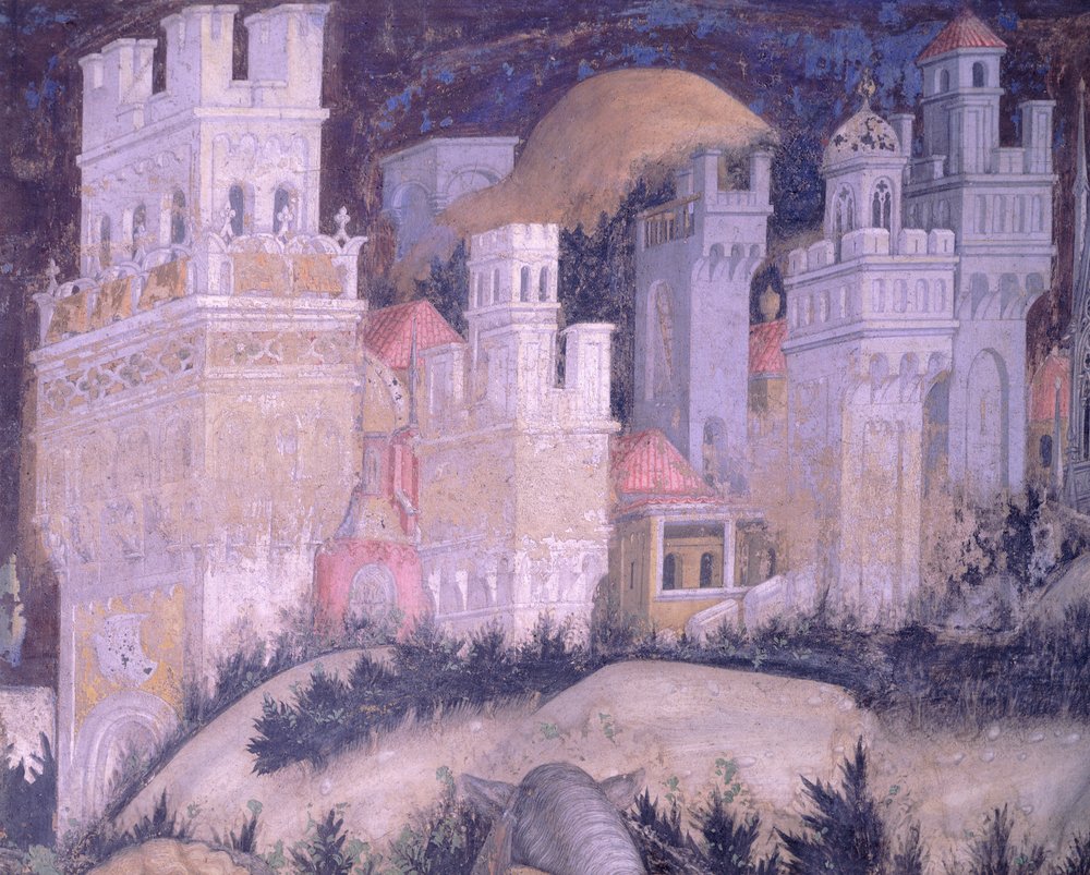 St George and Princess, turreted city, fresco, Basilica of St Anastasia ...