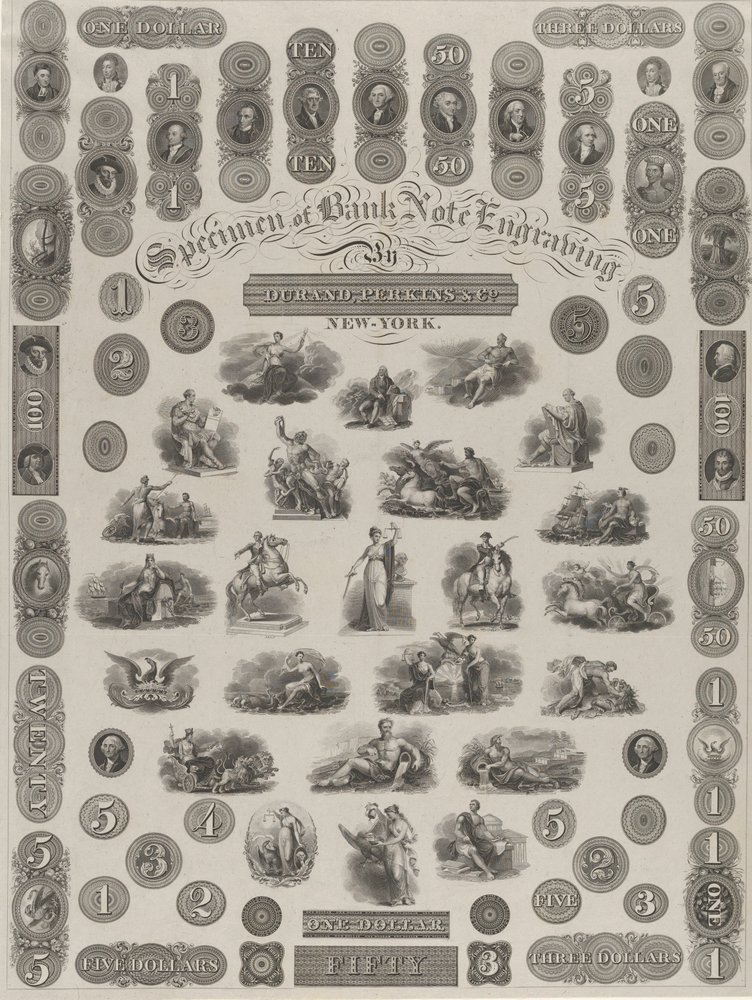 Specimen Sheet of Bank Note Engraving by Asher Brown Durand