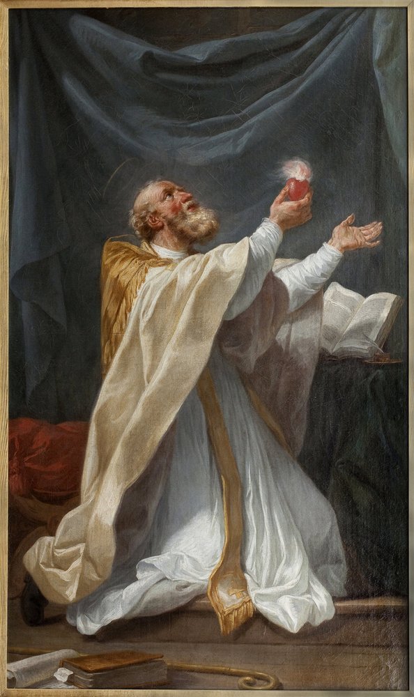 Saint Augustine in ecstasy with his heart ignites