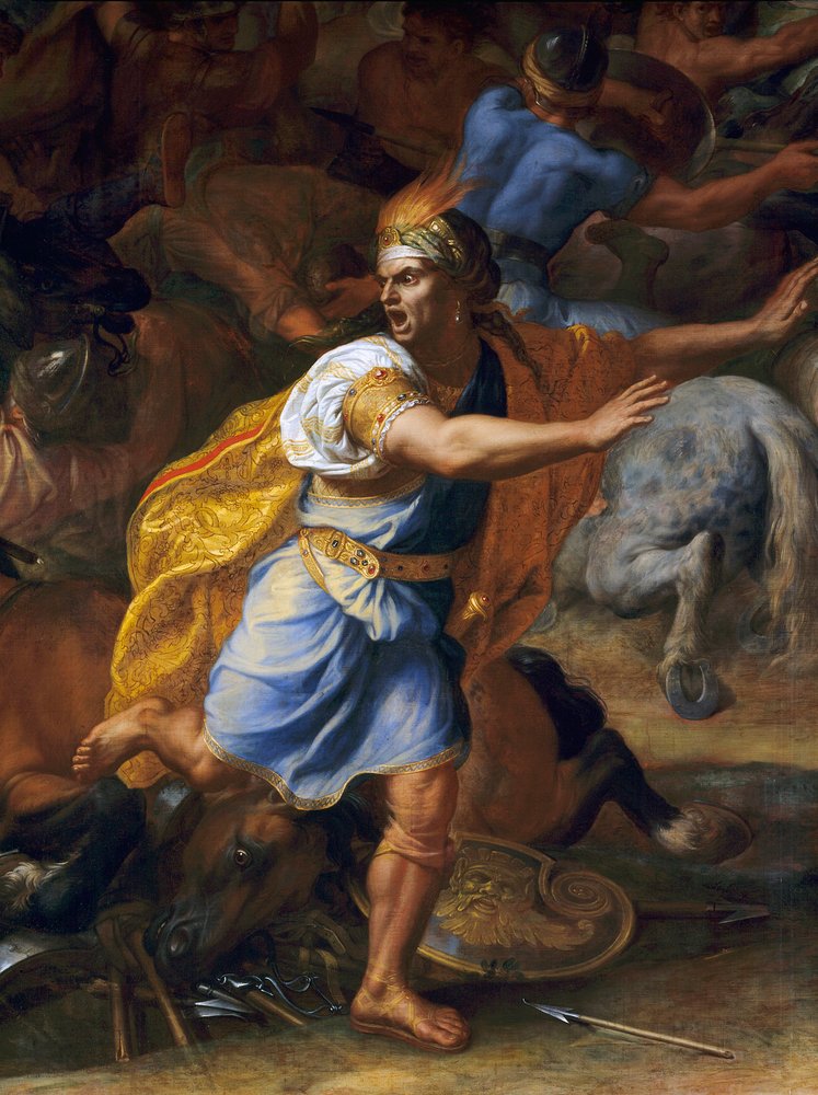 A frightened man. Detail of the Battle of Arbela. Painting by Charles ...