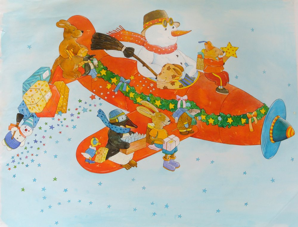 Christmas Airplane with Snowman by Christian Kaempf