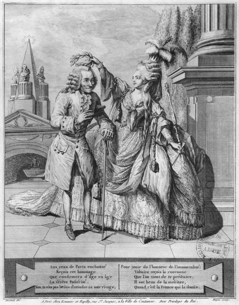 Voltaire Crowned by Mademoiselle Clairon, engraved by Jean Victor