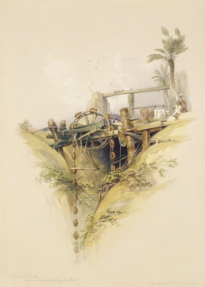 A Persian Water Wheel, used in raising water from the Nile, from Egypt ...
