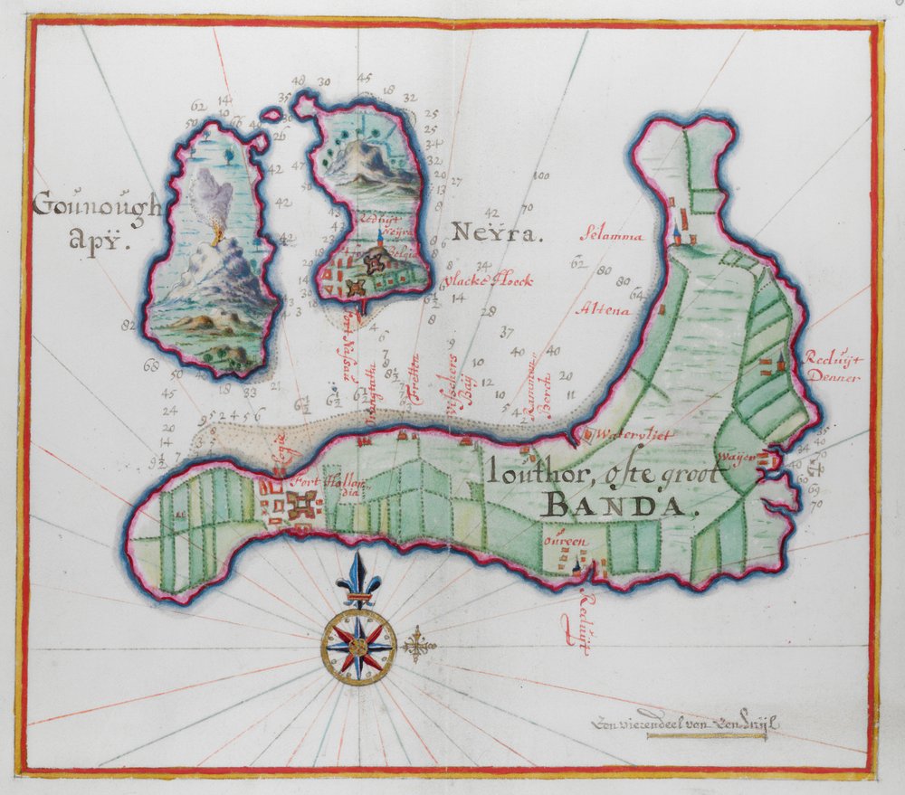 Pictorial Map of Three of the Banda Islands by Dutch School