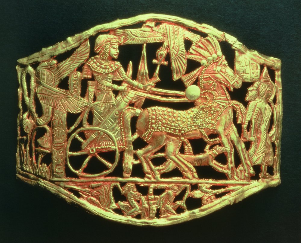 Openwork plaque or buckle showing the king's triumphal return with ...