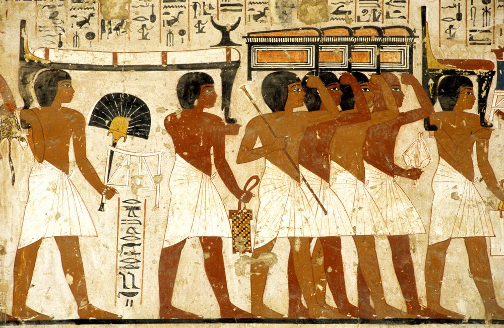 Ancient Egypt, Painting, Funeral Procession, Tomb of Ramose, Men Carrying Treasure, Thebes ...