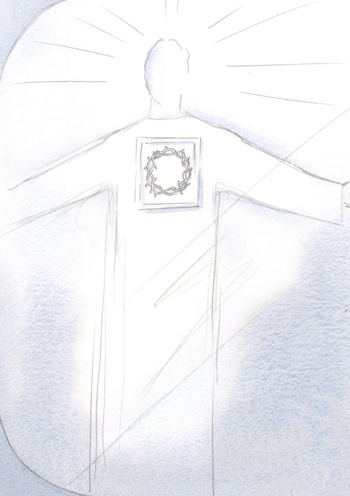 Christ the High Priest appears in majesty, His robe bearing the image ...