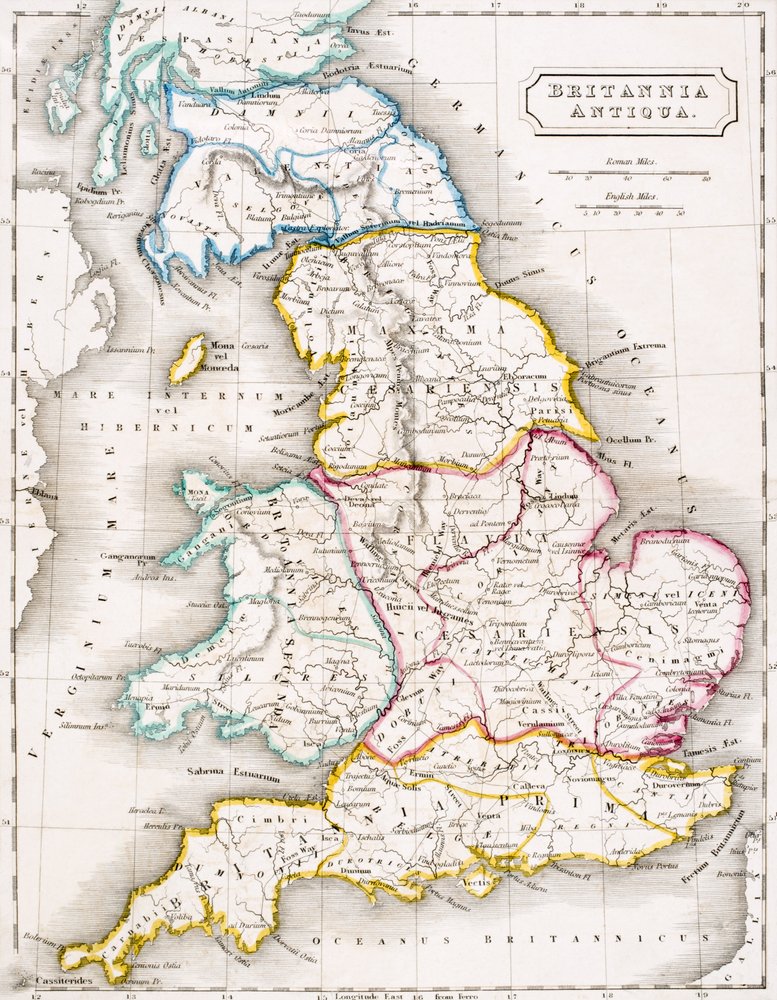 Map of England, Britannia Antiqua, from 'The Atlas of Ancient Geography ...