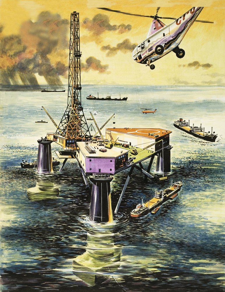 Oil Rig by English School: Highest-quality art reproduction