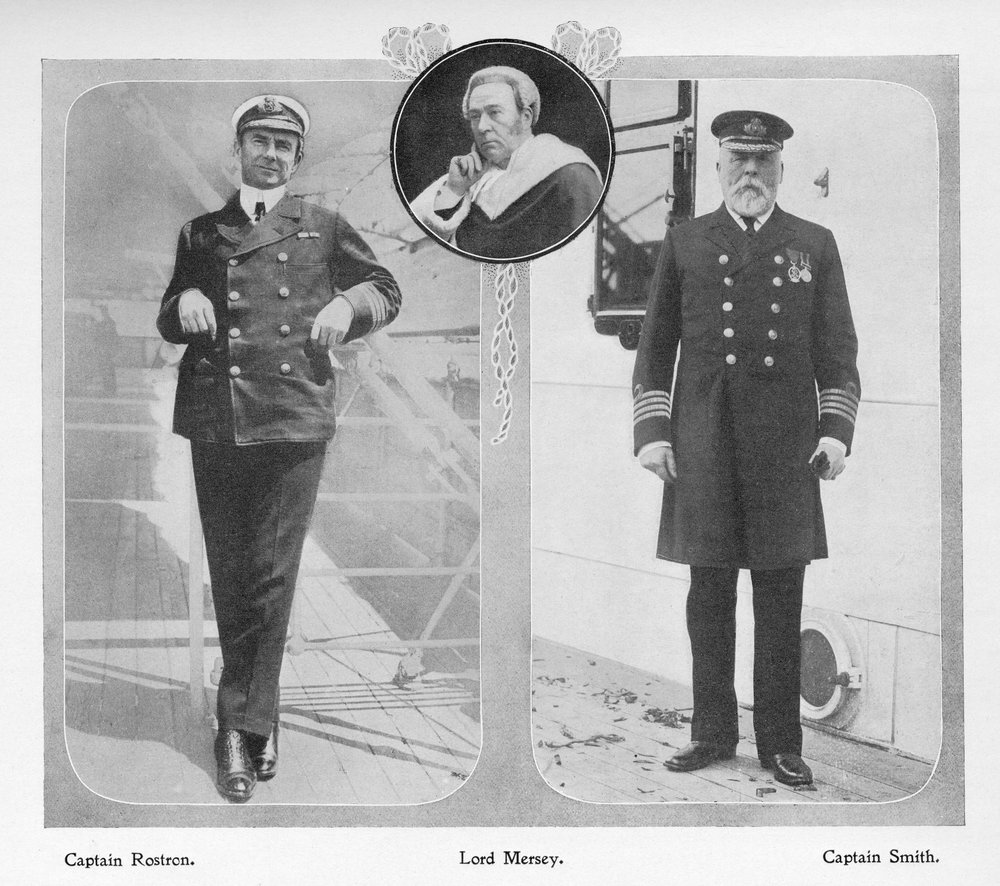 Arthur Henry Rostron, Captain of RMS Carpathia, Lord Mersey, and Edward John Smith, Captain of ...