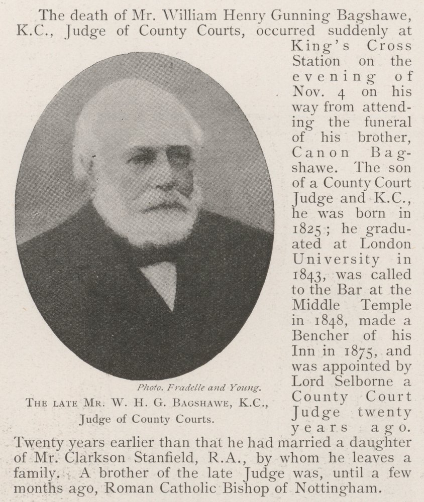 The late Mr W H G Bagshawe, KC, Judge of County Courts