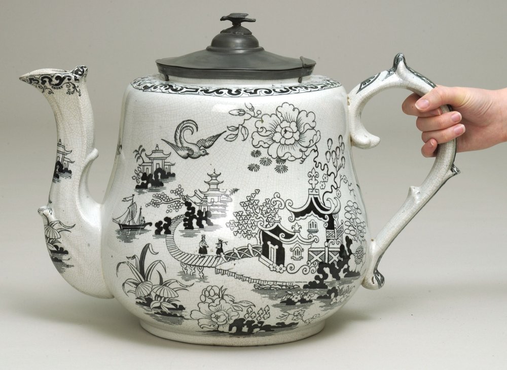 Giant Teapot with Black Transfer Design by English School
