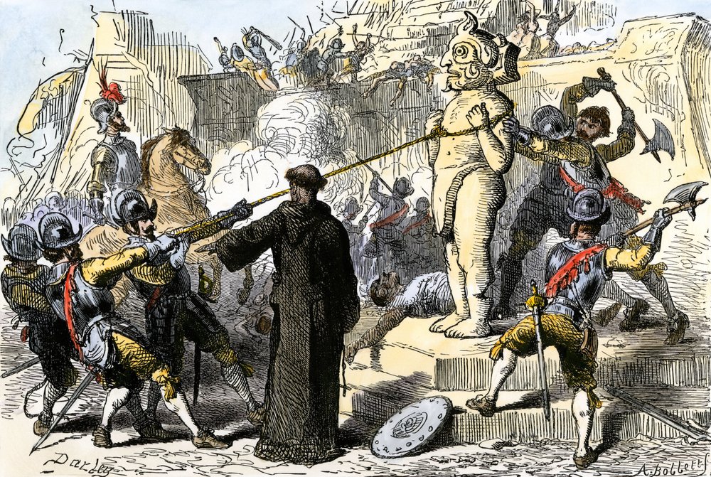 Spanish Priests Destroying the Aztec Idols of Mexico