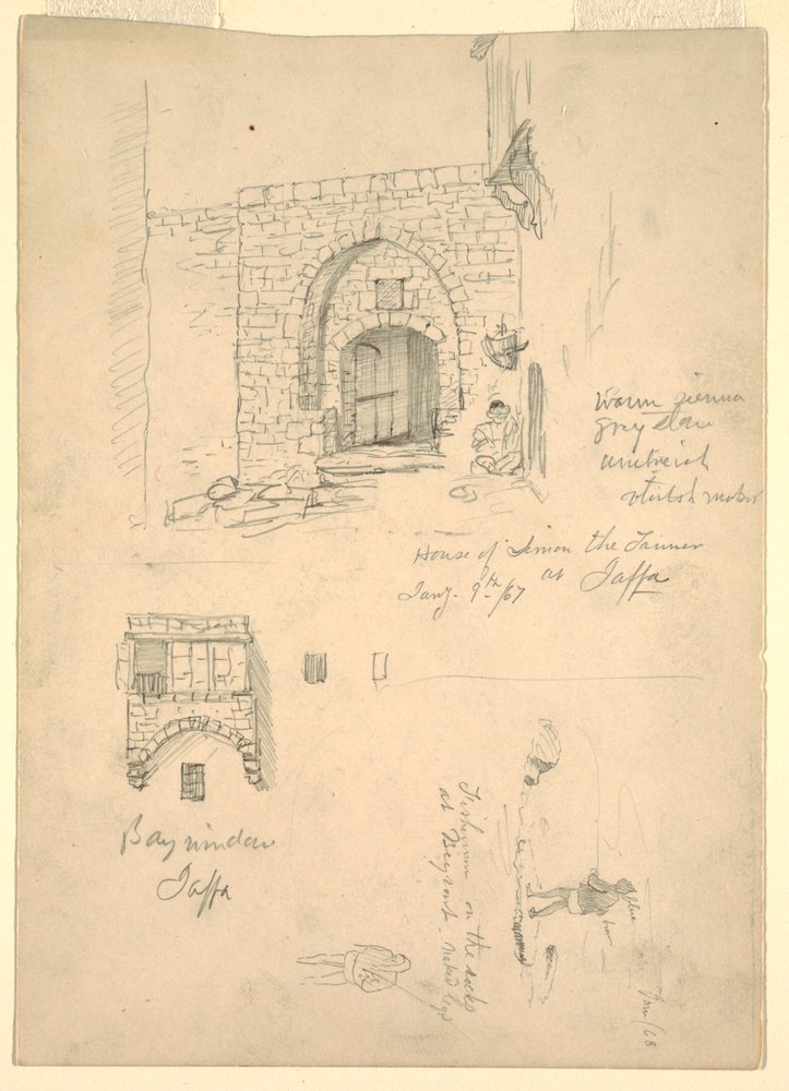 Sketches of the House of Semon the Tanner, Jaffa, Palestine [Tel-Aviv, Israel] and Fishermen on ...