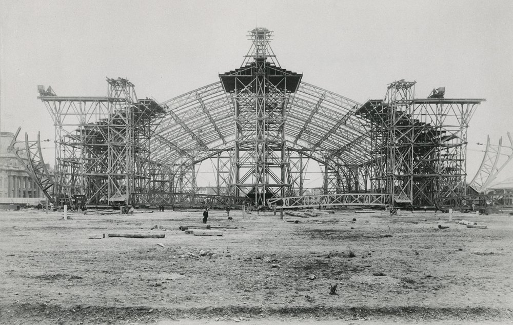 Construction of the Galerie des Machines for the Exposition Universelle ...