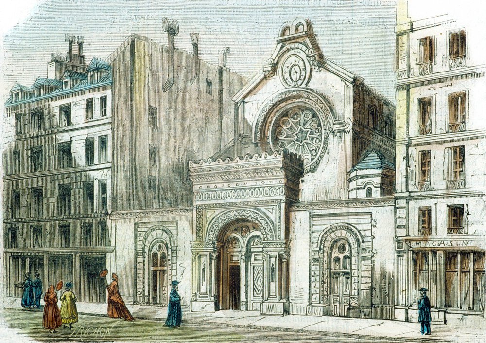 Synagogue on the Rue de la Victoire, Paris, c.1880 (colour engraving)