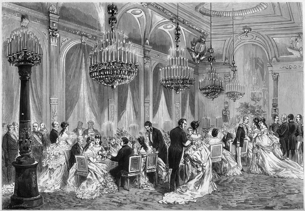 The Diplomatic Corps dinner at a reception organized by Adolphe Thiers ...