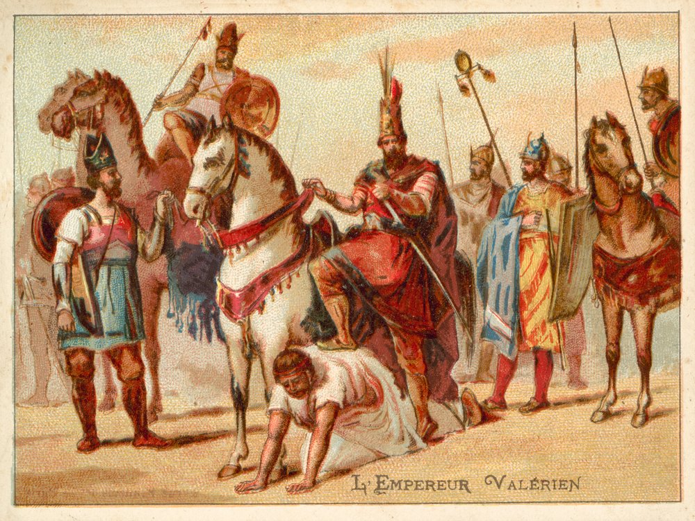 The Persian King Shapur I using the captured Roman Emperor Valerian as ...
