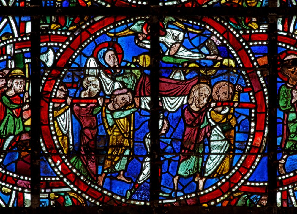 Window w123 depicting the Funeral of the Virgin Mary