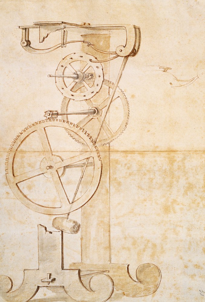 Drawing of Galileo's pendulum clock, manuscript by Galileo Galilei