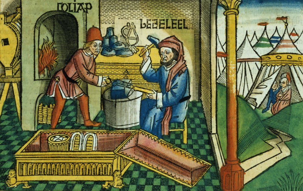 Exodus 31:2-8 Bezalel and Oholiab making the Ark of the Covenant, from ...