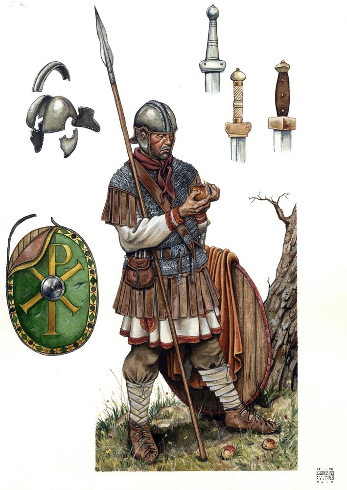 Ancient Rome: Roman infantry soldier, 5th or 6th century.