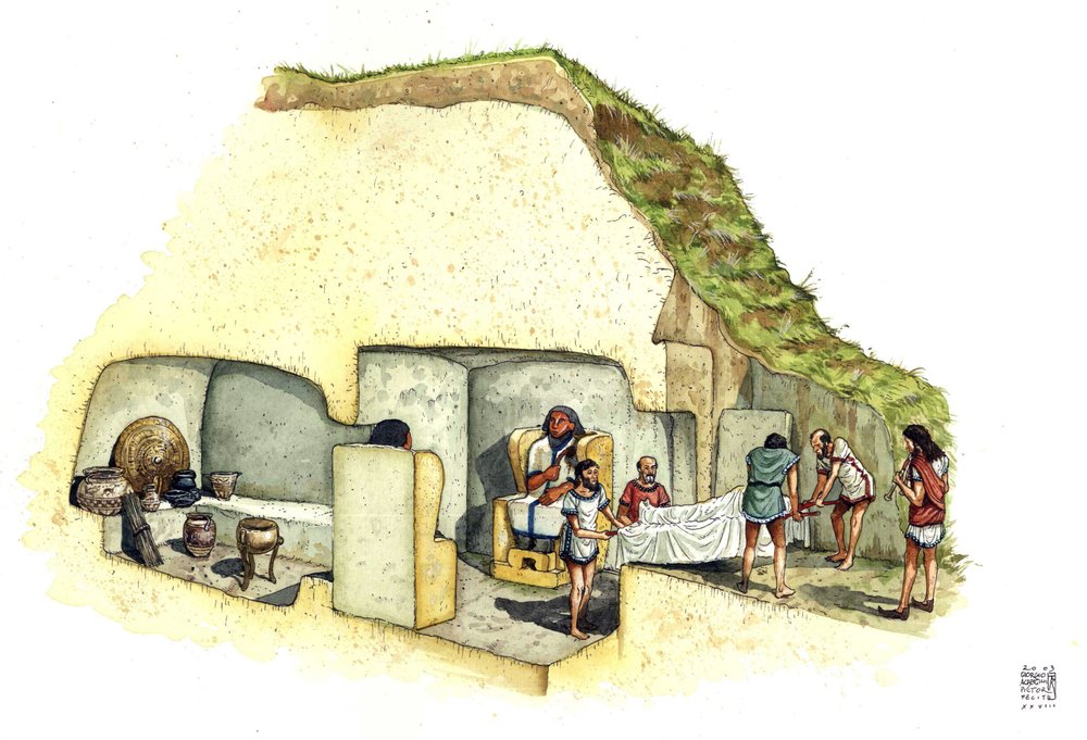 Etruscan civilization: reconstruction and section of the Tomb of the ...