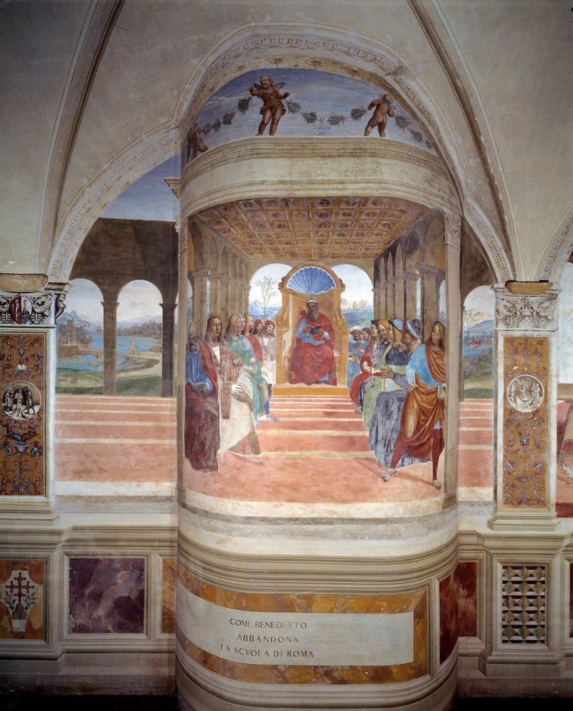 St Benedict leaves the school of Rome, fresco of the cloister by ...