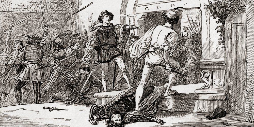 Tybalt killed by Romeo, scene from William Shakespeare's Romeo and ...