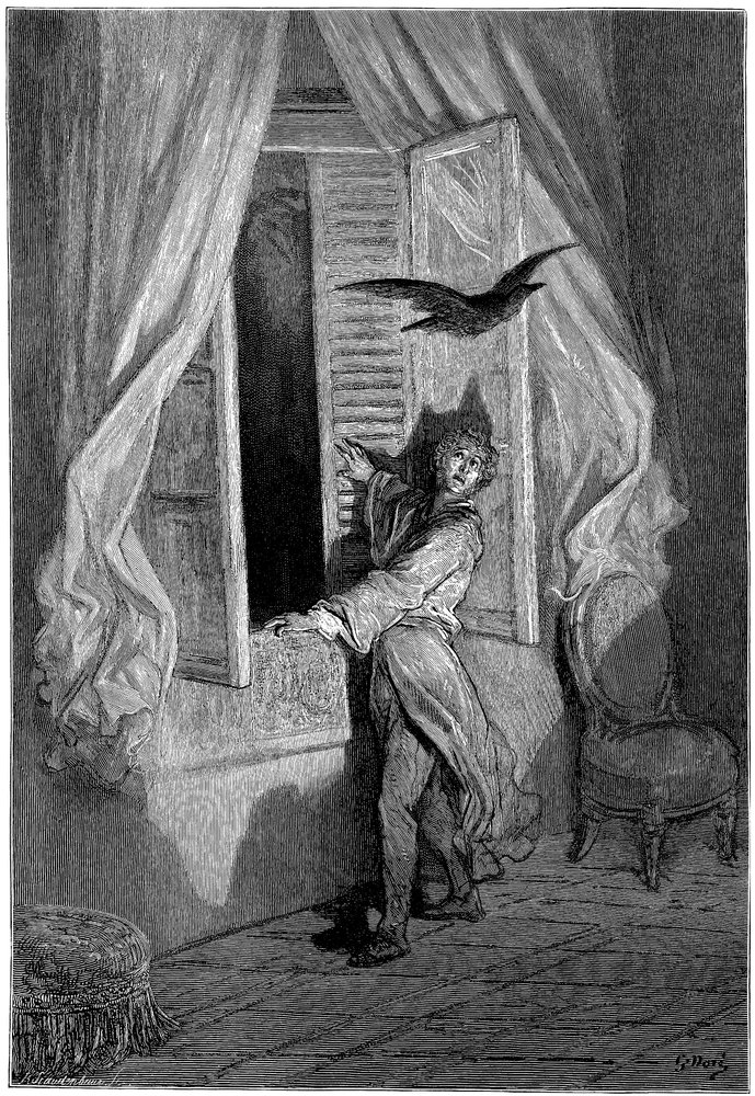 Illustration by Gustave Dore for Edgar Allan Poe's short story 'The Raven'
