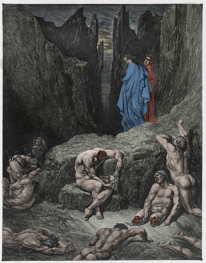 Inferno, Canto 29: Virgil reproves Dante's curiosity (illustration from The Divine Comedy by ...