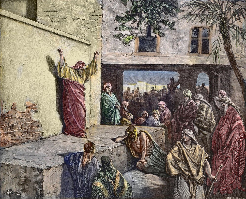 Micah the Moreshite prophet preaching to the Israelites, engraving by ...