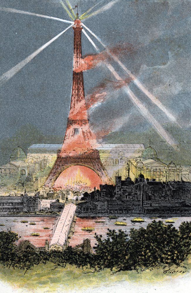 Eiffel Tower Illuminated During the World's Fair in Paris 1889