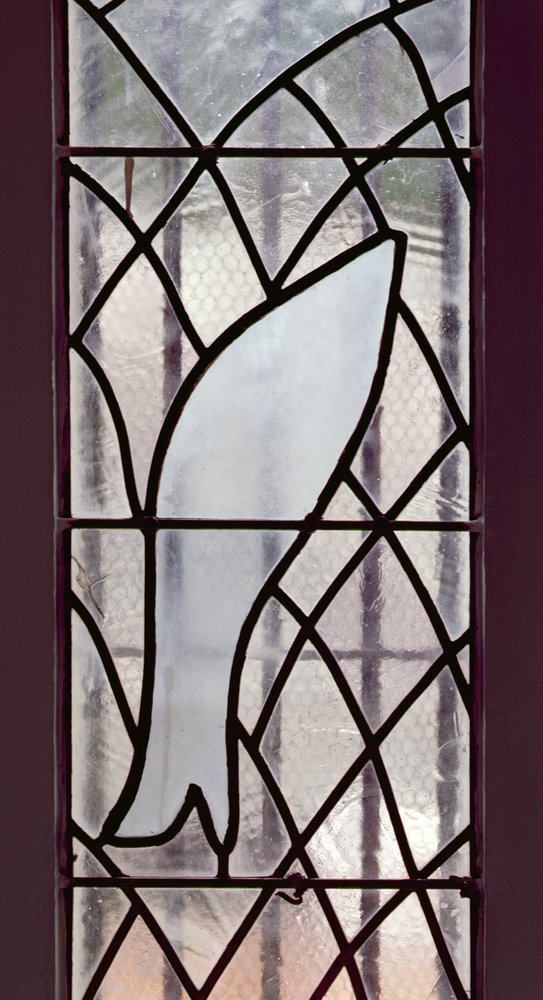 Stained Glass Window Depicting a Fish Caught in a Net Beneath the Star ...