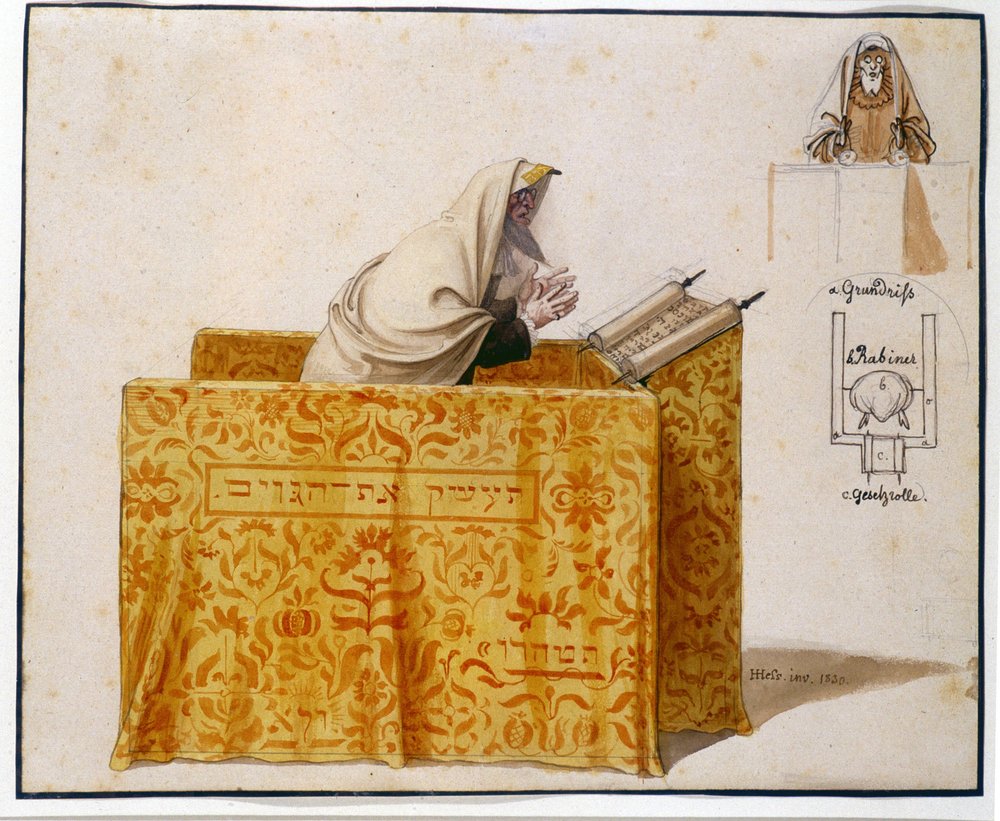 Rabbi in a Synagogue, drawing by Hieronymus Hess, project for figurine ...