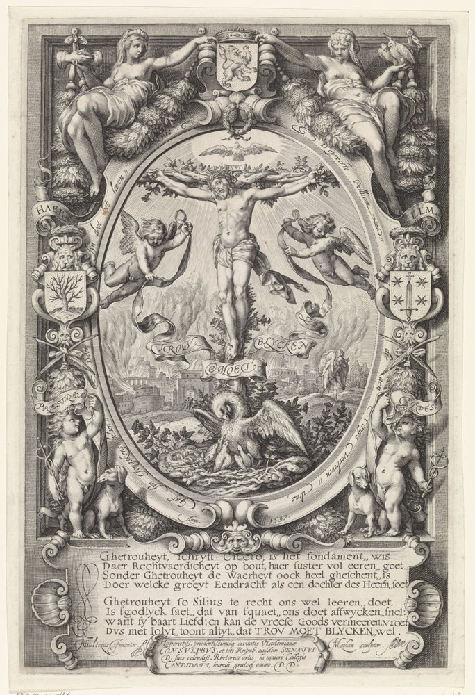 Crucifixion in Allegorical Frame by Jacob Matham