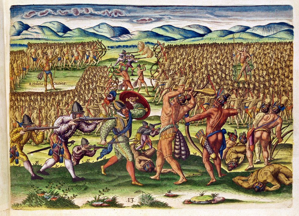 The French Help the Indians in Battle, from 'Brevis Narratio ...