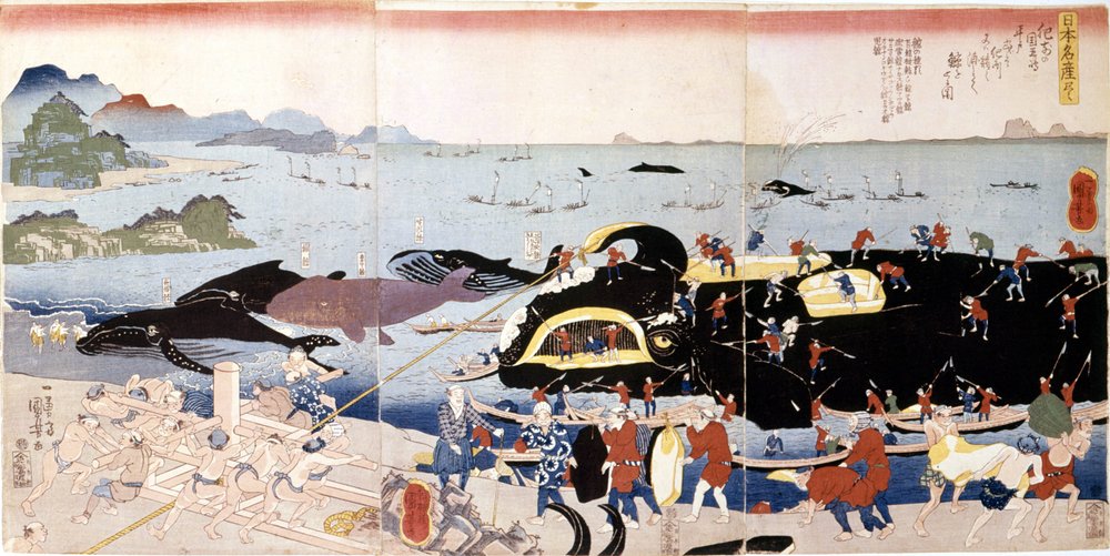 Whale Fishing in Japan by Japanese School: Fine art print