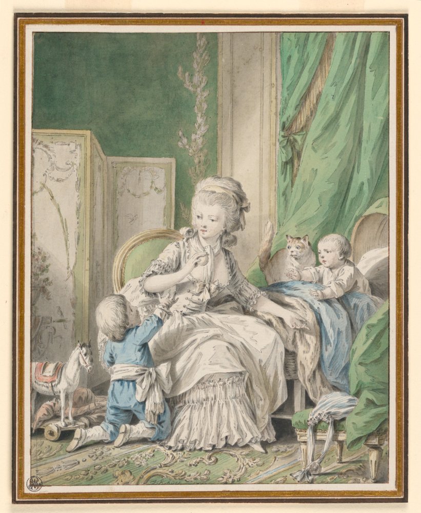 Mother and Two Children in a Boudoir by Jean-Baptiste Huet