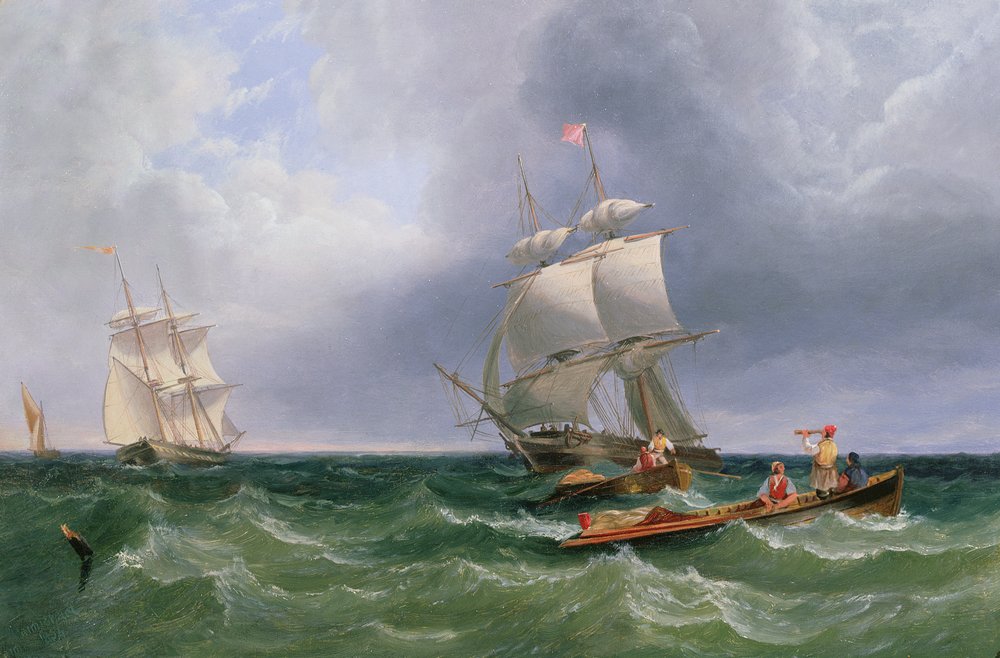 Shore Parties Disembarking, Brigs in a Swell Beyond