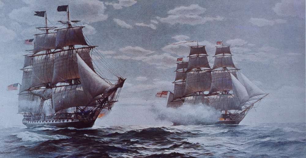 USS Constitution and HMS Java by Walter Charles Mills