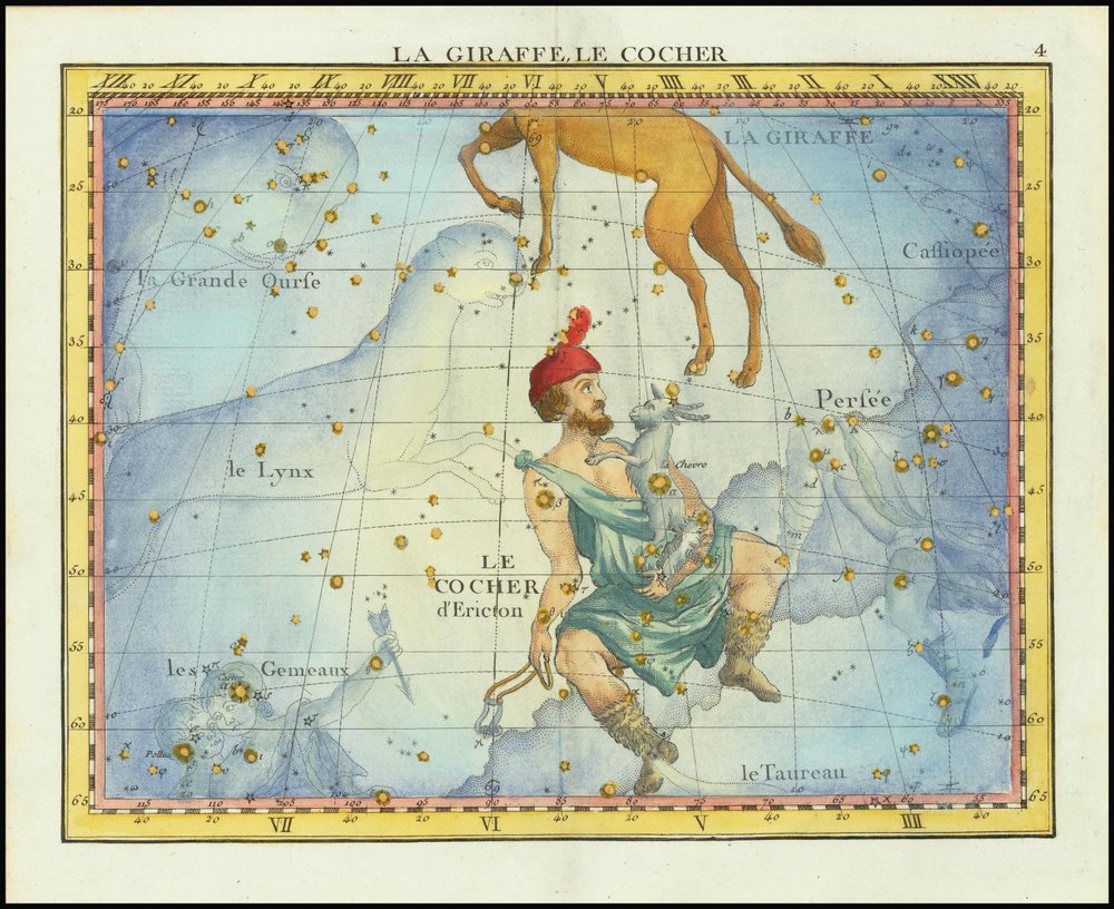 1776 Star Chart of the Constellations Camelopardalis & Auriga and Neighboring Constellations ...