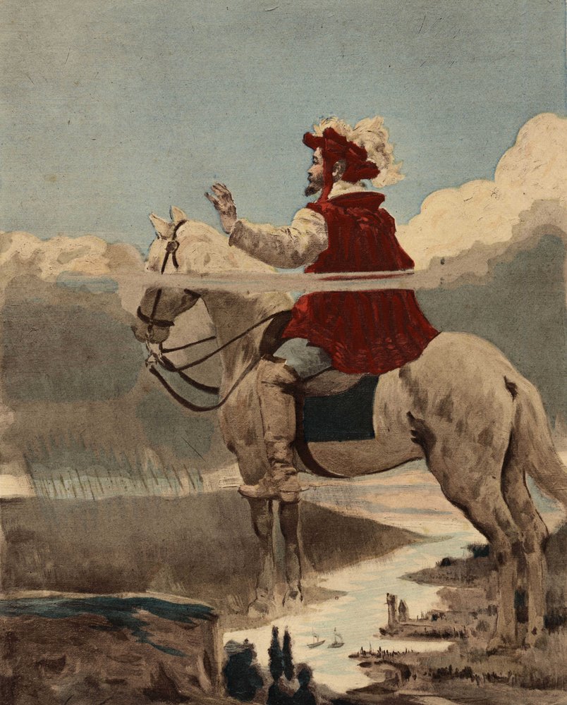 Pantagruel on His Horse Watching His Army in the Rain